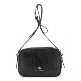 Leather effect camera bag with all-over embossed logo